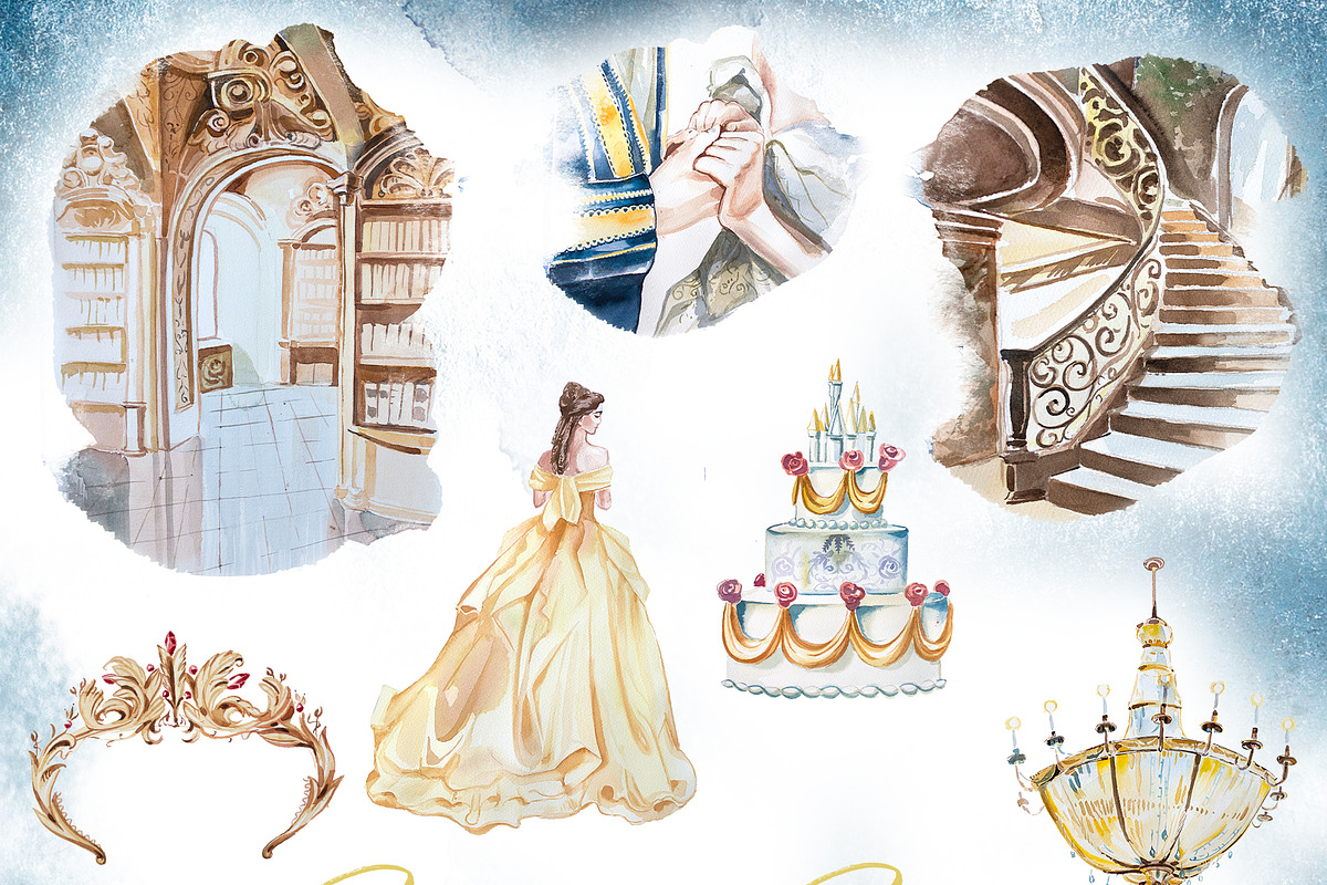 Beauty And The Beast Clipart Set A Decorative Illustration By