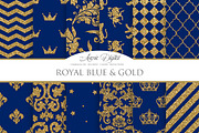 Royal Blue and Gold Digital Paper, a Pattern Graphic by Avenie Digital