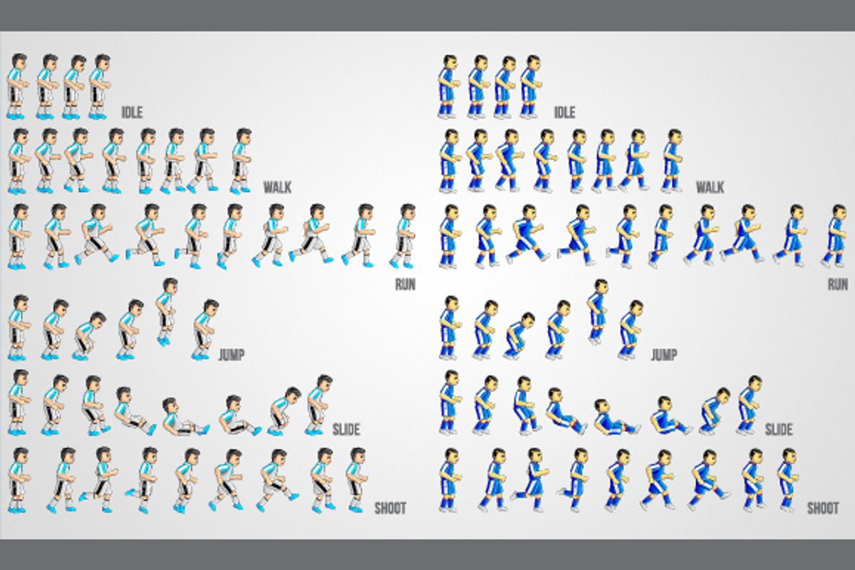 Soccer Player Sprites, an Illustration by erkoudesign