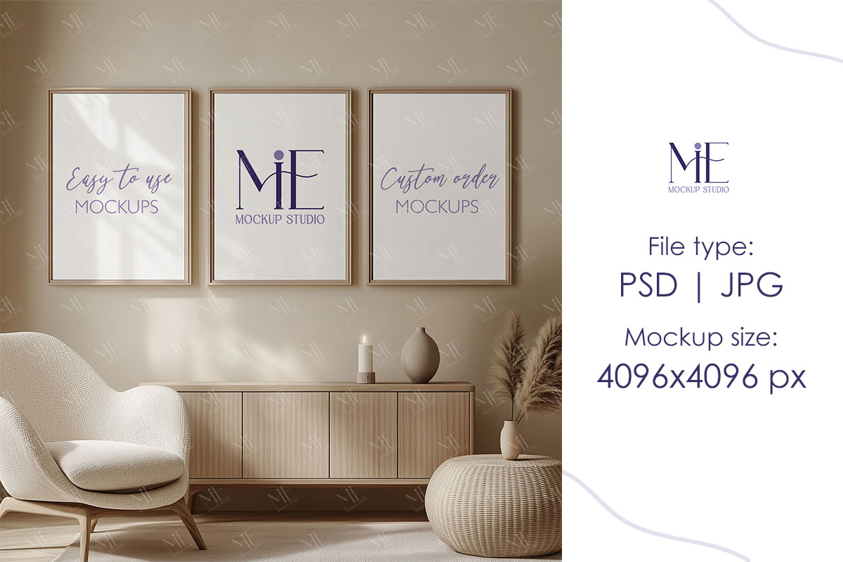 3 Frames Mockup, Set Frame Mock up PSD