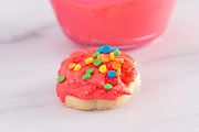 Cookies Decorated with Bright Pink Icing and Colorful Sprinkles, a Food ...
