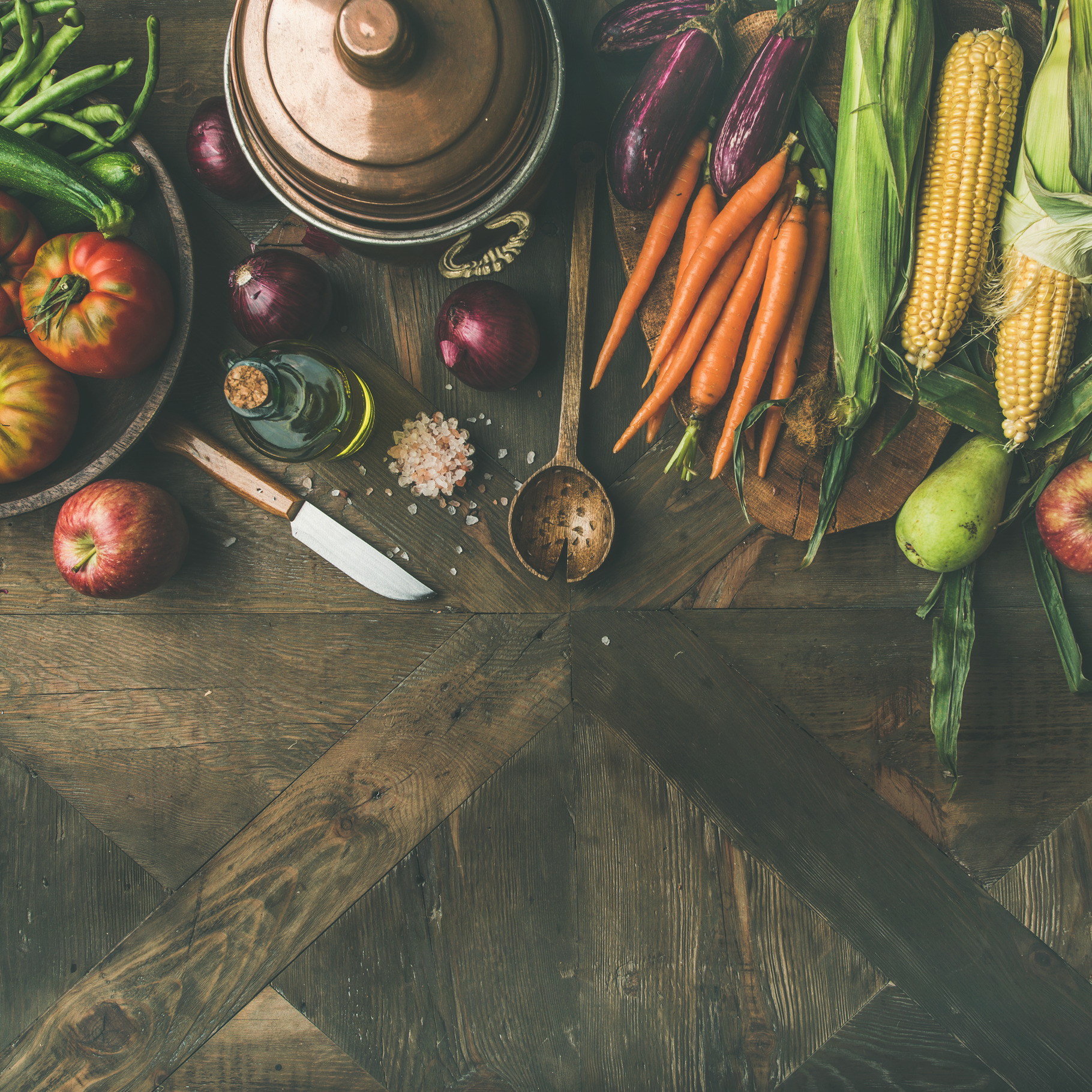 Autumn ingredients for Thanksgiving day dinner preparation, square crop ...