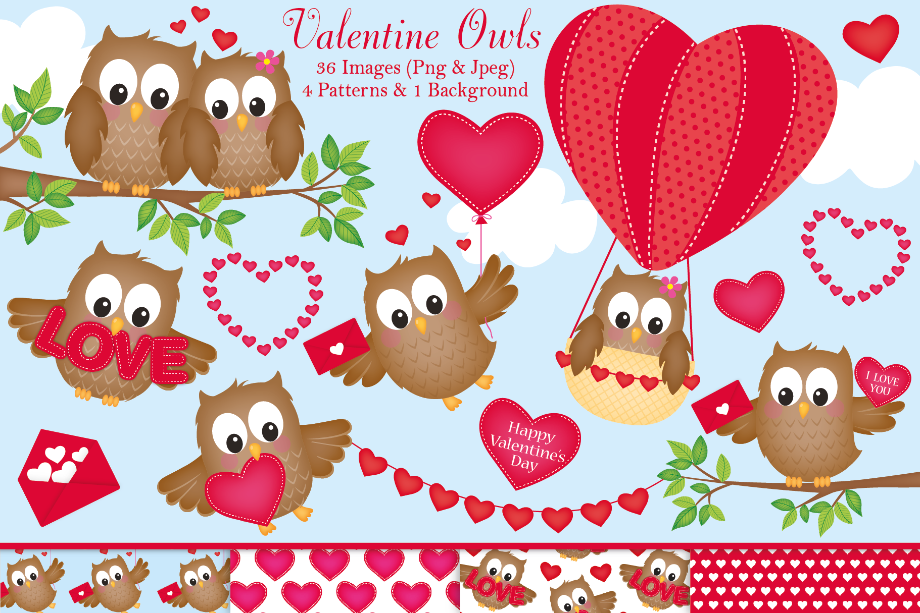 Valentine's Day Owl Clipart, an Illustration by Jo Kavanagh Designs