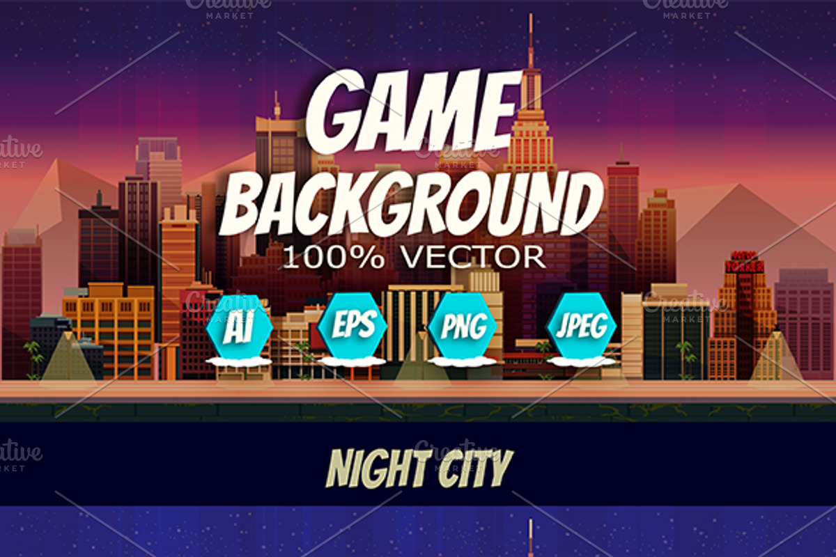 Night City Game Background, an Illustration by 2dvillShop