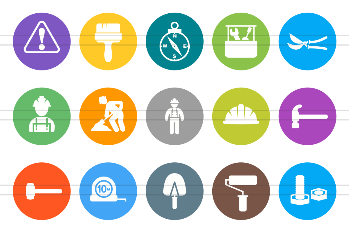 50 Construction Flat Round Icons, an Icon by IconBunny