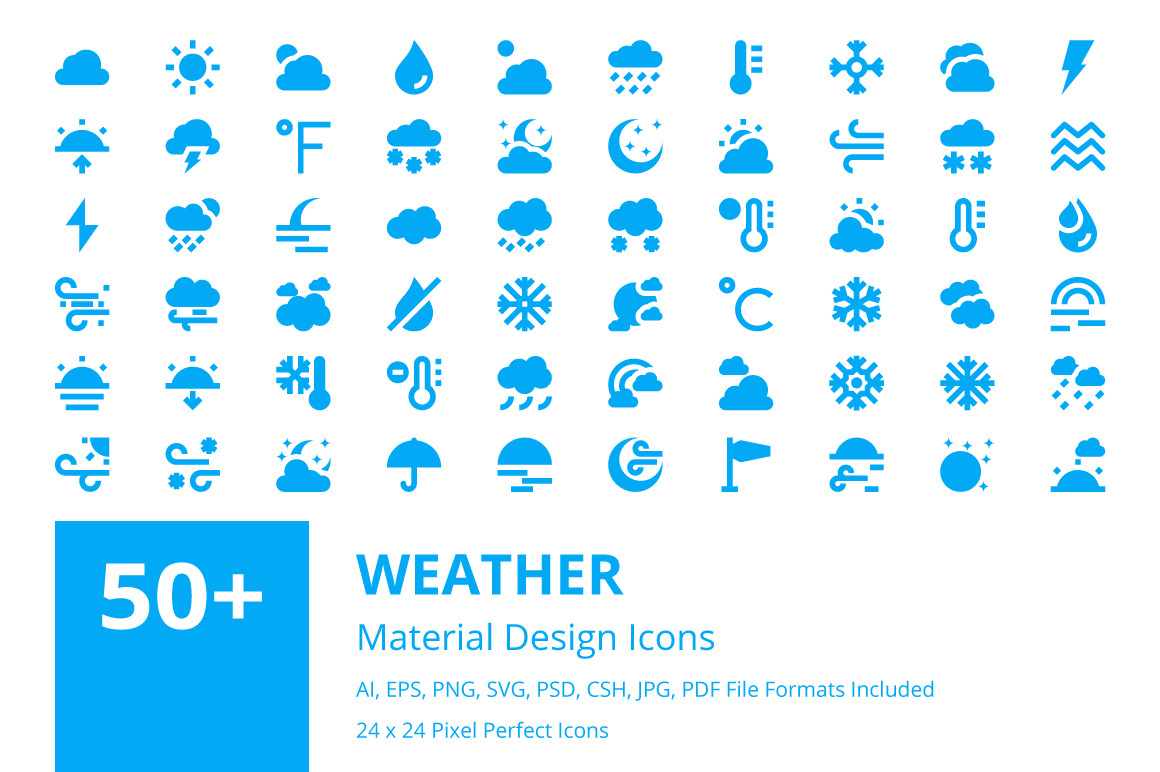 50+ Weather Material Design Icons, an Icon by Creative Stall