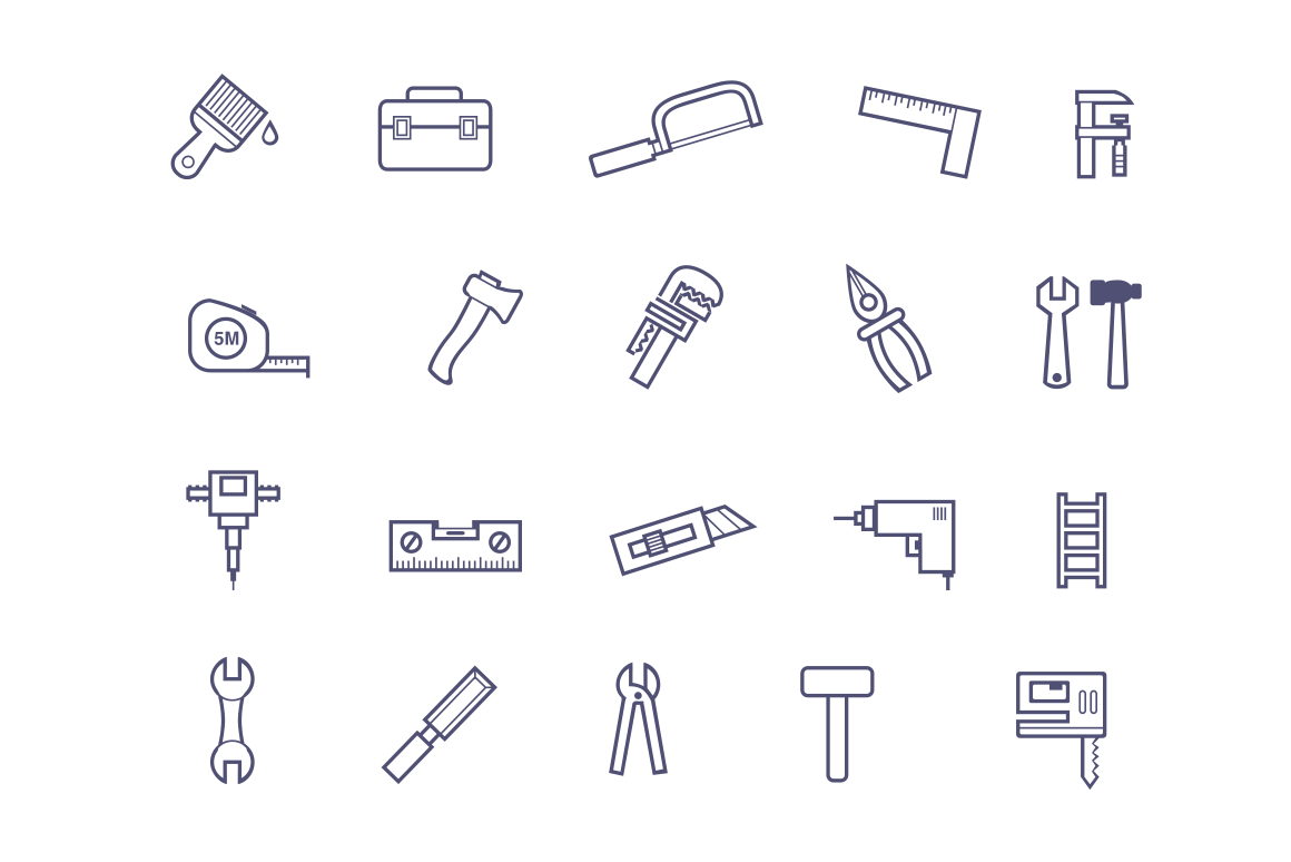 20 Tools and Hardware Icons, an Outline Icon by Creative VIP