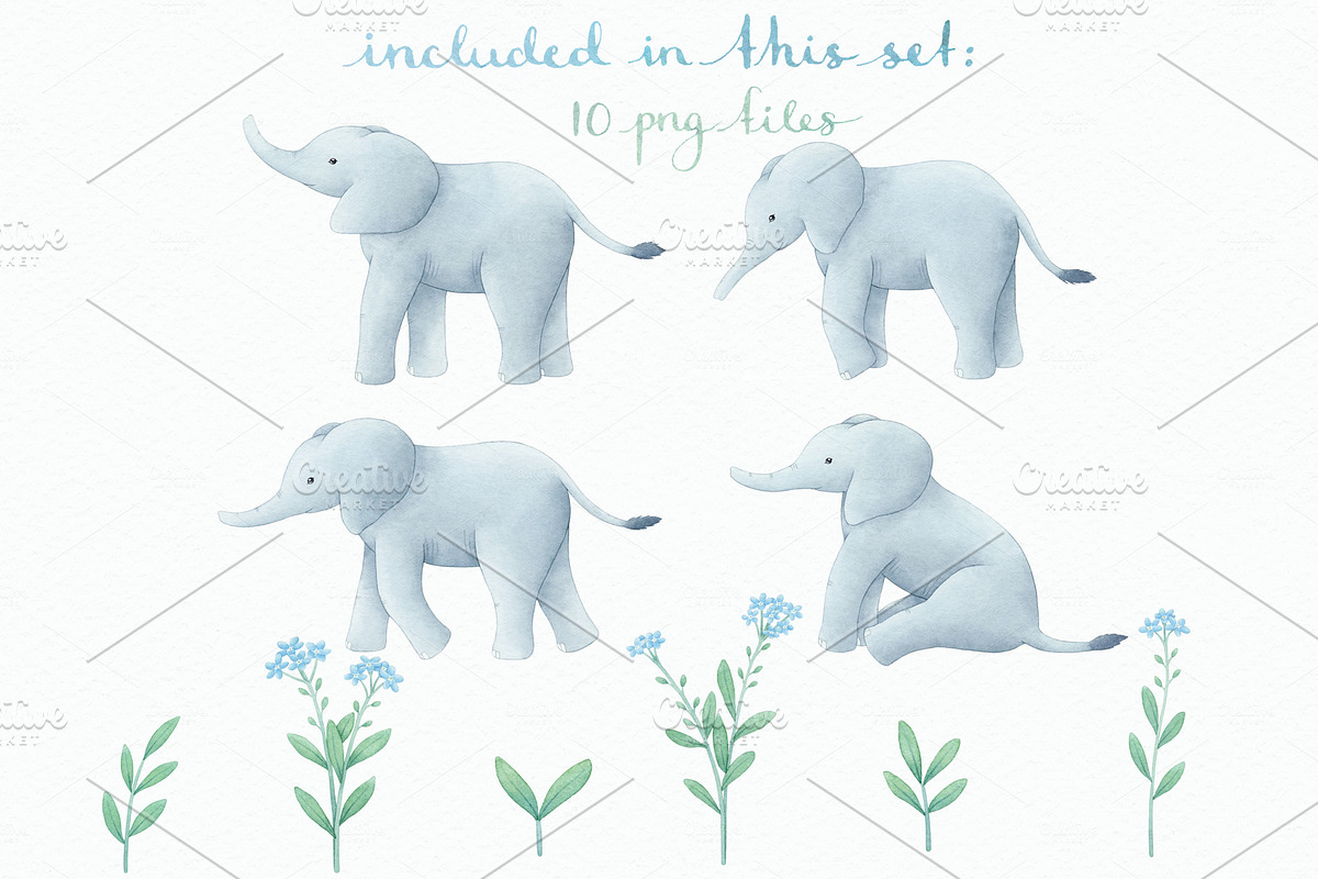Watercolour Elephants Clipart Set, an Animal Illustration by ...
