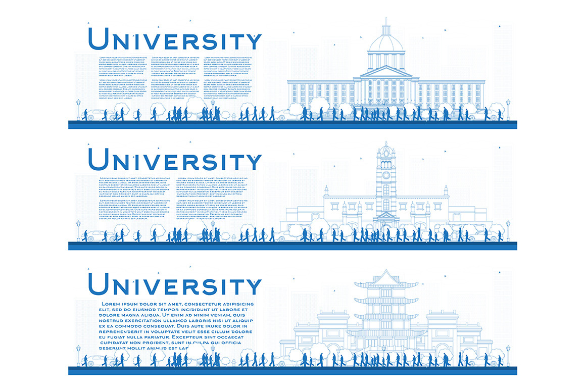 Outline Set of University Campus, an Education Illustration by Booblgum