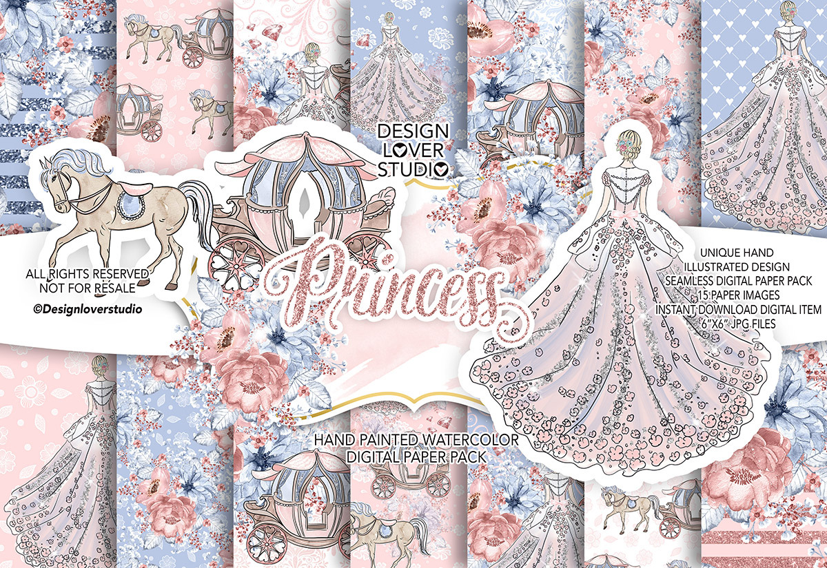Princess digital paper pack, a Pattern Graphic by designloverstudio