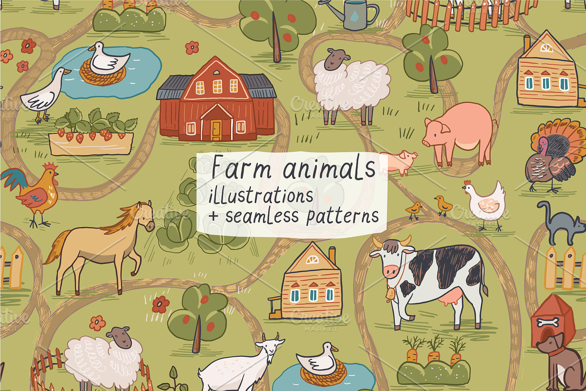Farm Animals, a Pattern Graphic by GooseFrol