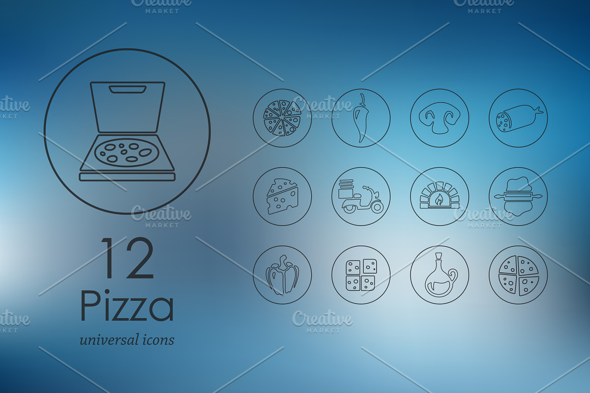 12 pizza line icons, an Icon by Palau