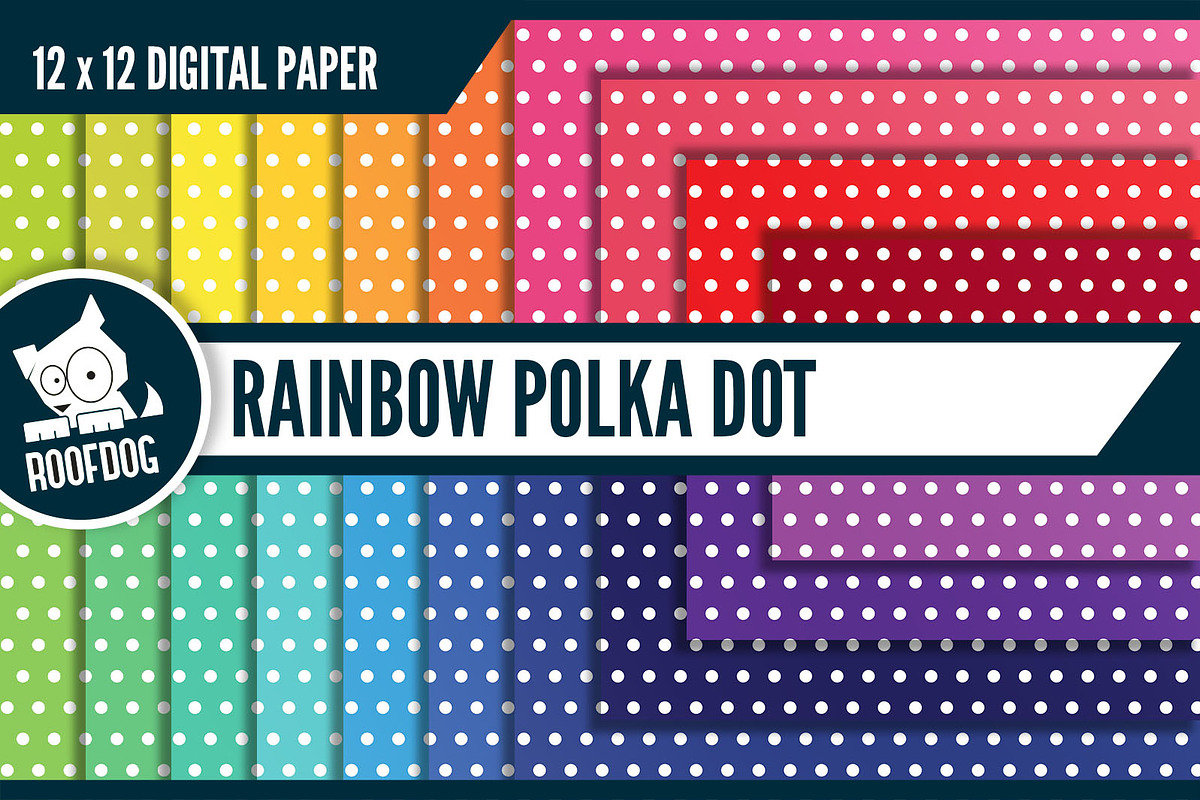 Rainbow polka dot digital paper, a Pattern Graphic by Roofdog Design