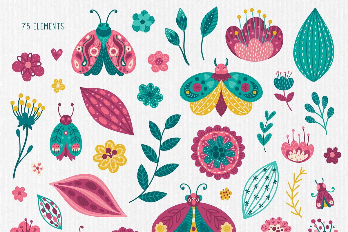 Butterfly in the Garden Clipart Set, a Decorative Illustration by Velliniki