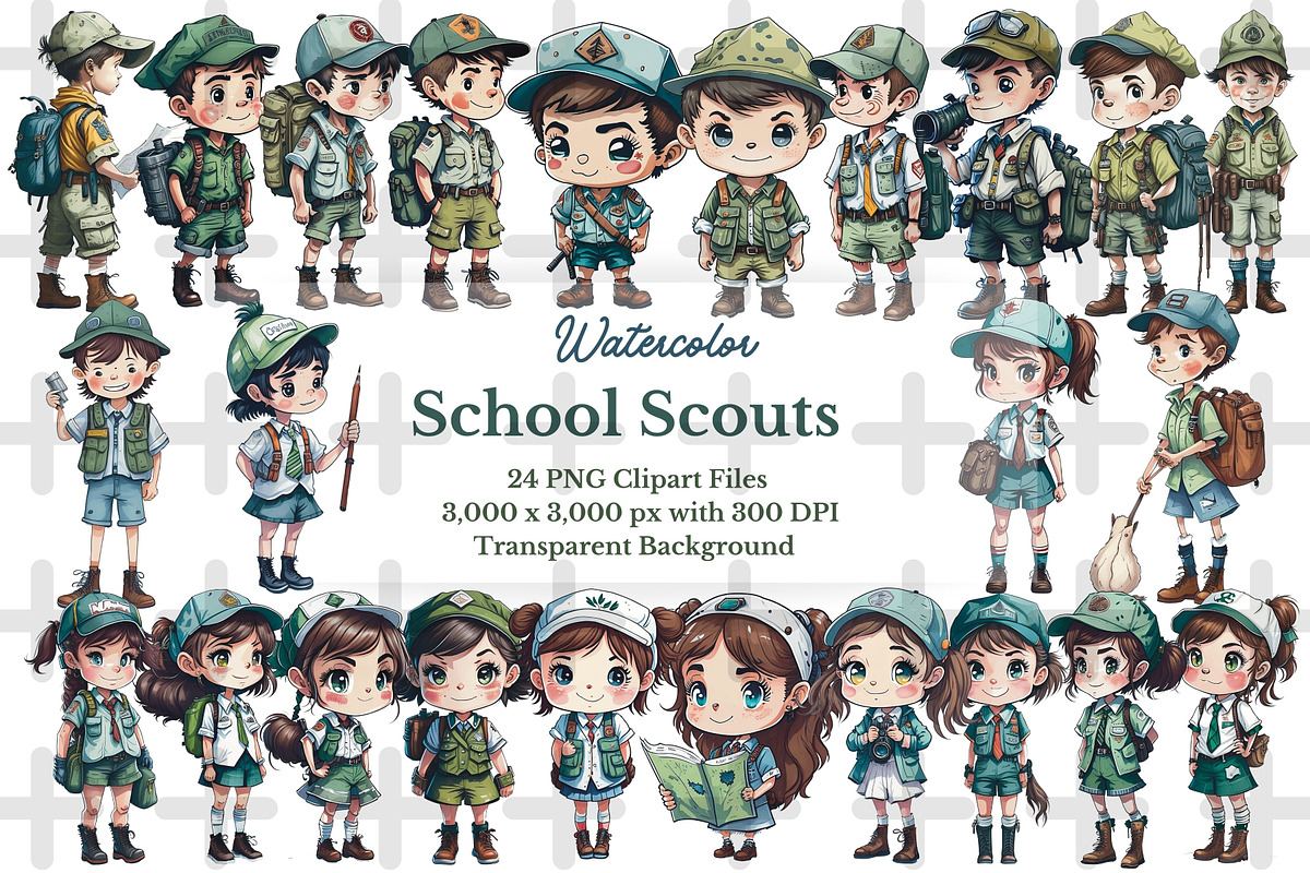 Watercolor Boy & Girl School Scouts | Creative Market
