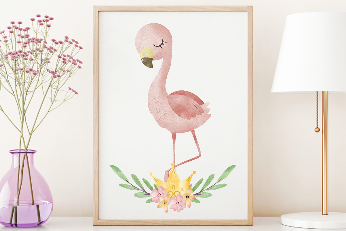 Watercolor pink flamingo clipart PNG, a Decorative Illustration by SleptArt