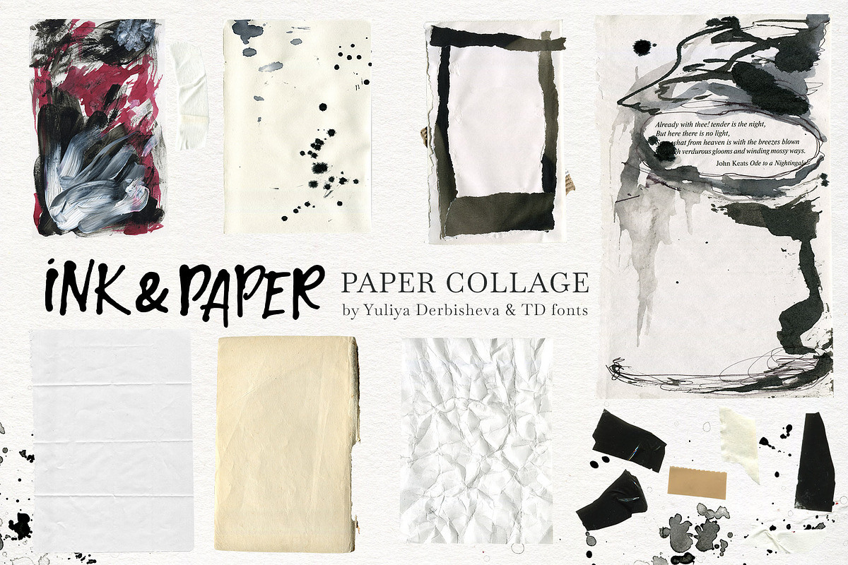 Ink Paper collage elements scraps