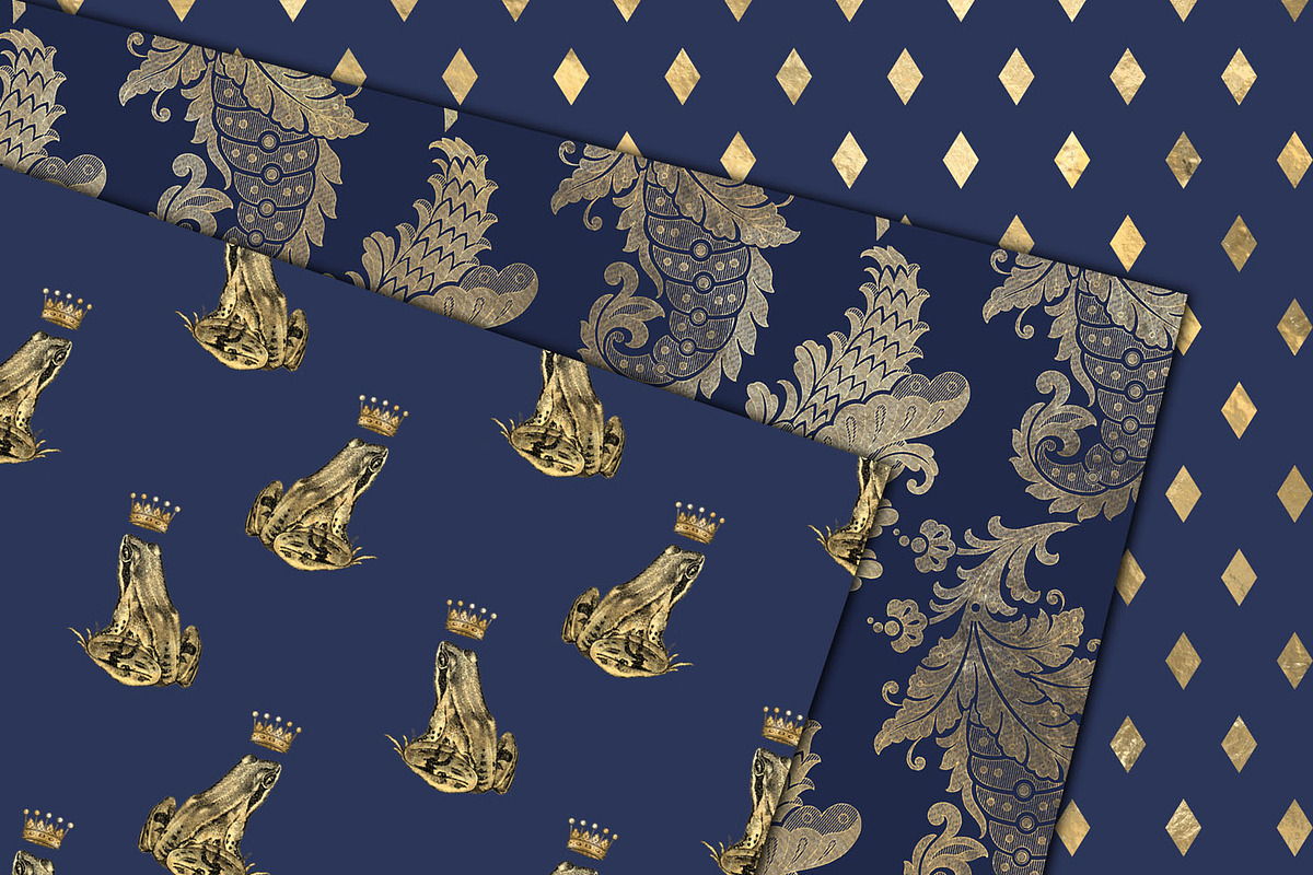 Navy and Gold Princess Digital Paper, a Pattern Graphic by Digital Curio