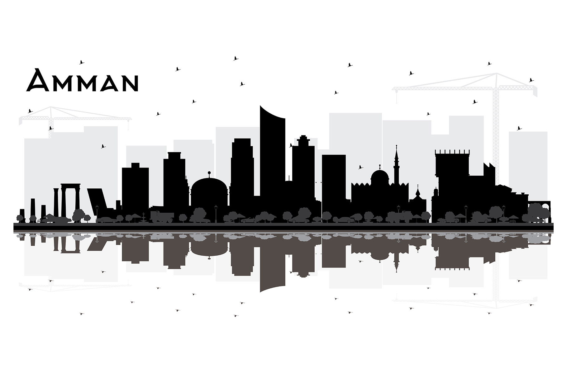 Amman Jordan City Skyline Silhouette, a Work Illustration by Booblgum
