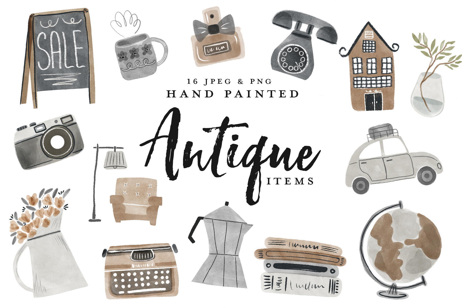 watercolor antique clipart set, a Work Illustration by beatriceviyiwi