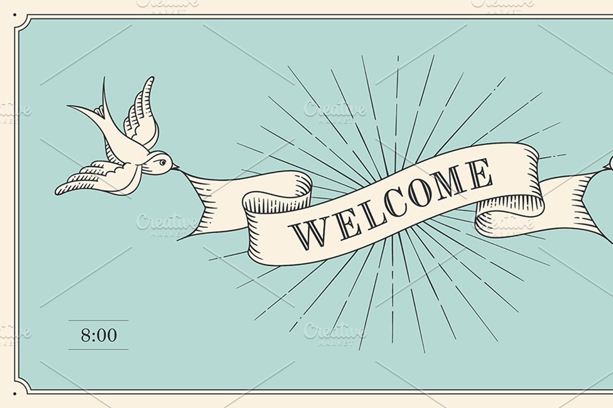 Vintage invitation with word Welcome, a Decorative Illustration by ...