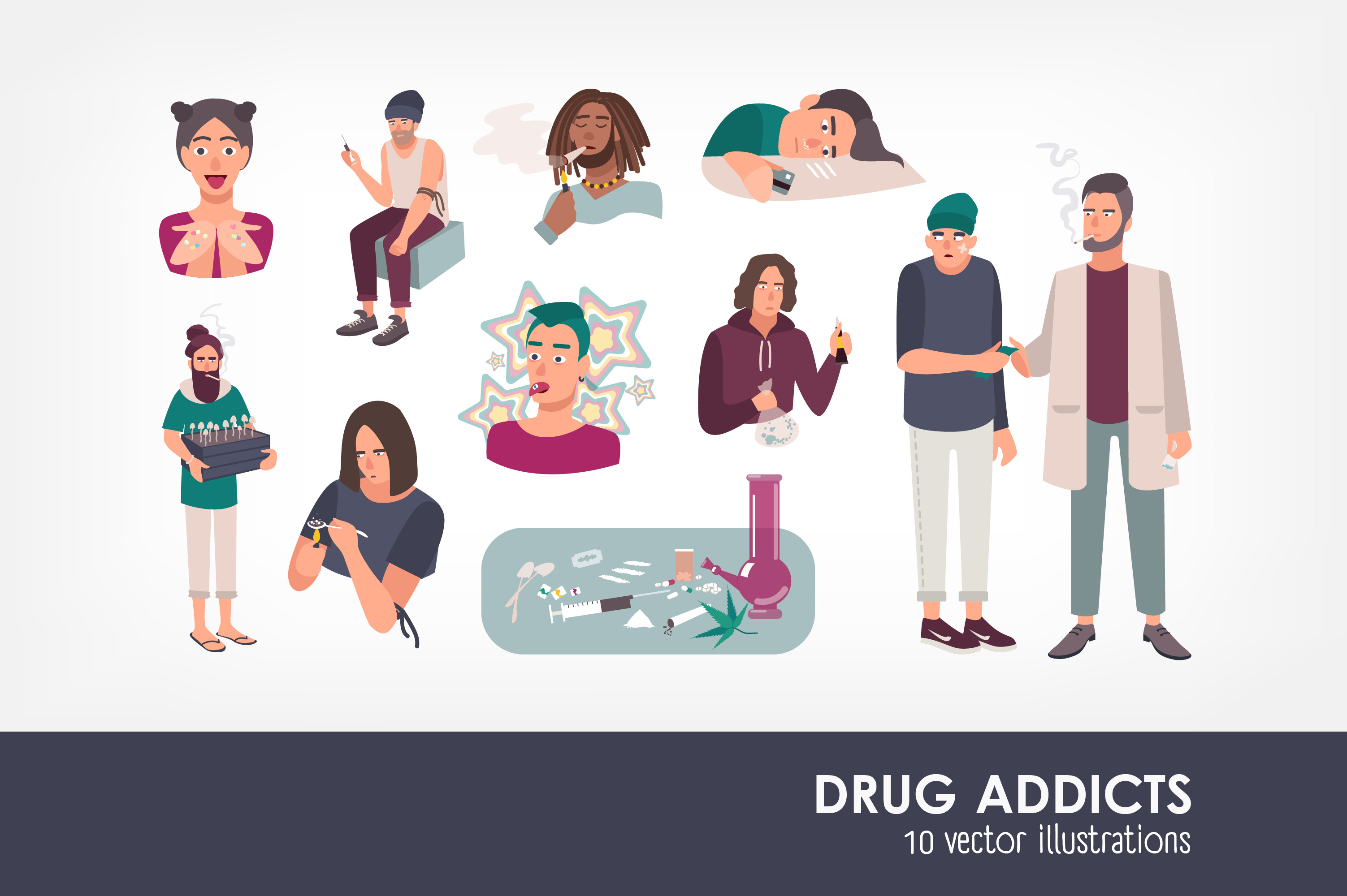 Set of different drug addicts, a Person Illustration by Good Studio