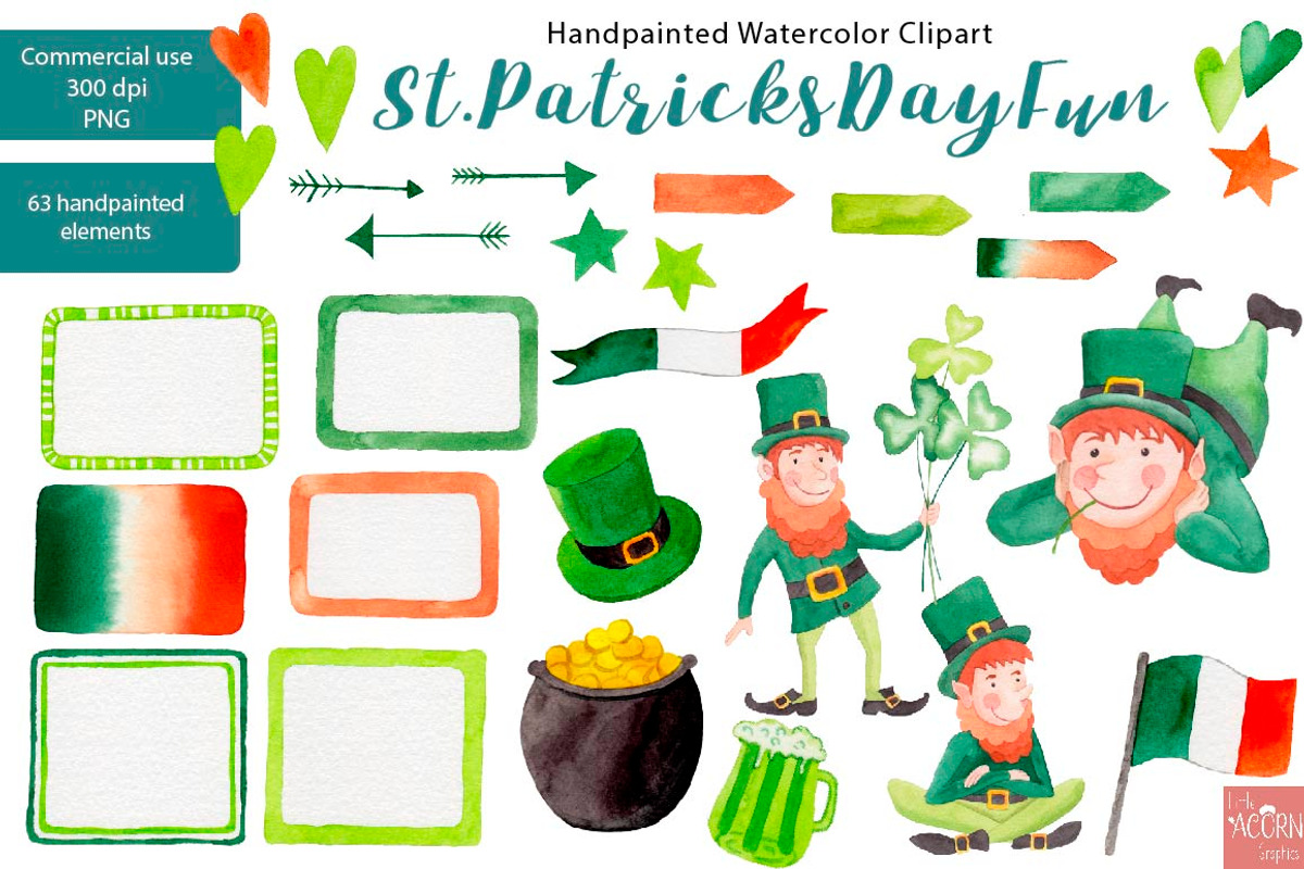Watercolor Clipart St Patricks Day, an Illustration by LittleAcornGraphics