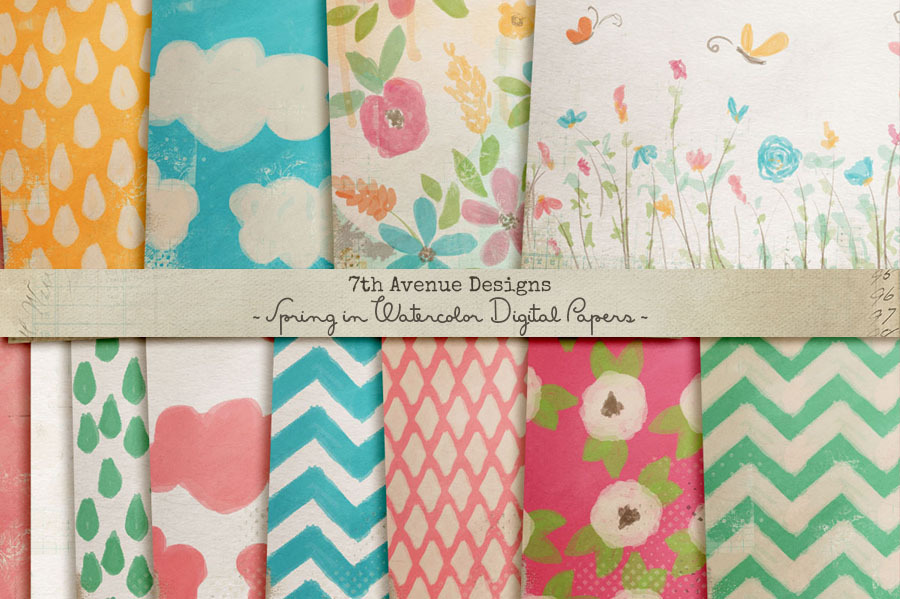 Spring in Watercolor Digital Papers, a Pattern Graphic by 7th Avenue ...
