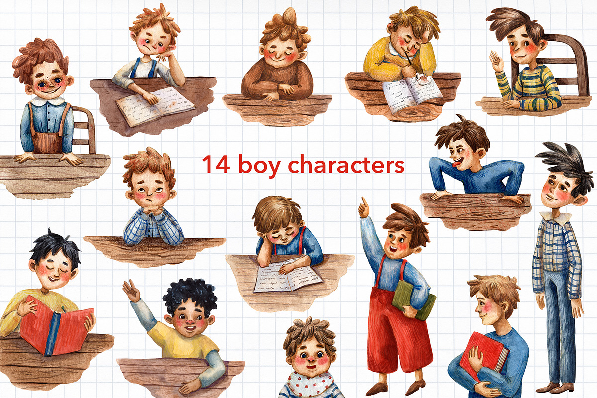 Little Students - Watercolor Clipart
