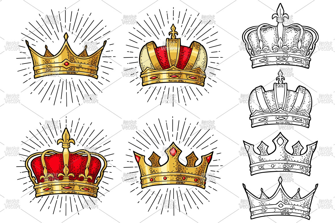 Four crowns engrave, a Decorative Illustration by MoreVector | Creative ...