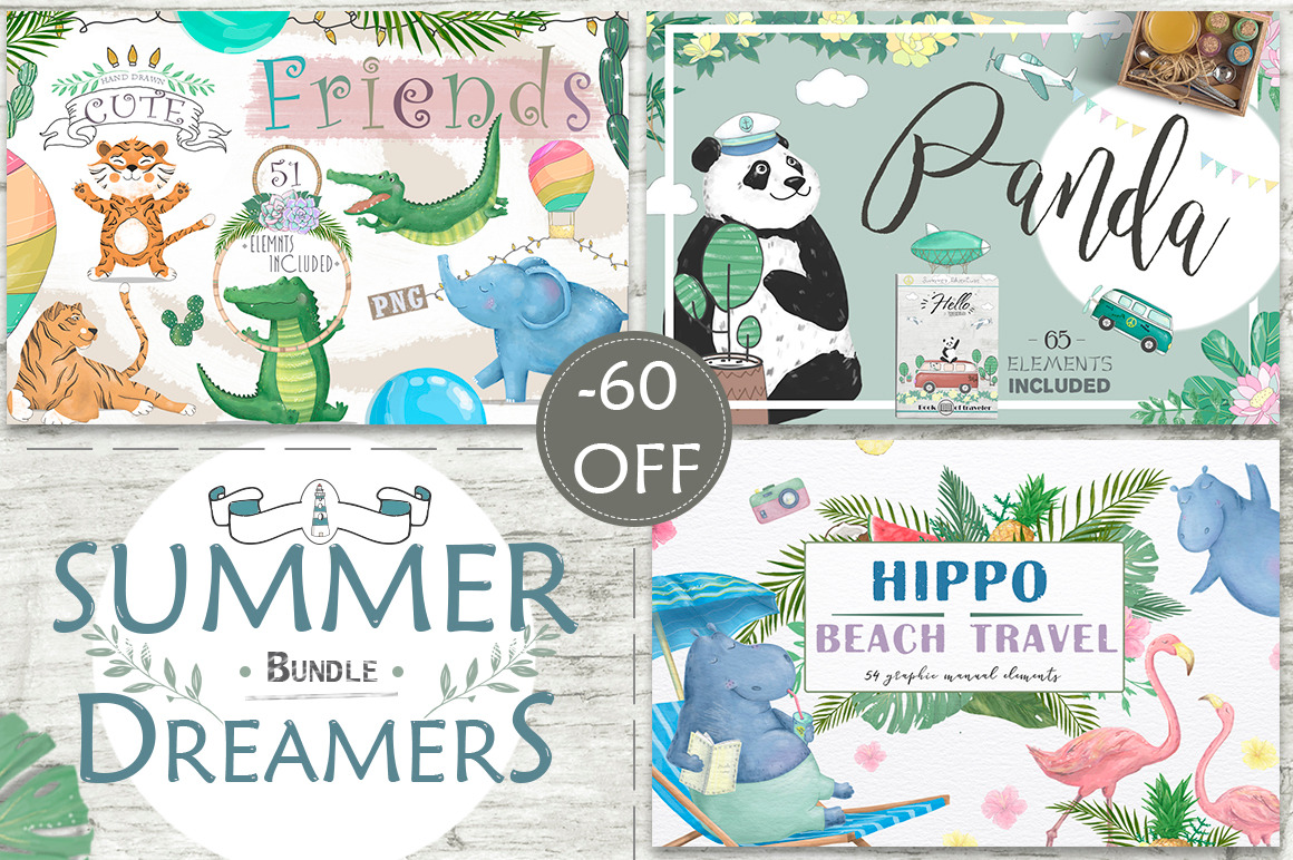 60% off Summer Dreamers Bundle, an Animal Illustration by Ann Art Houze ...