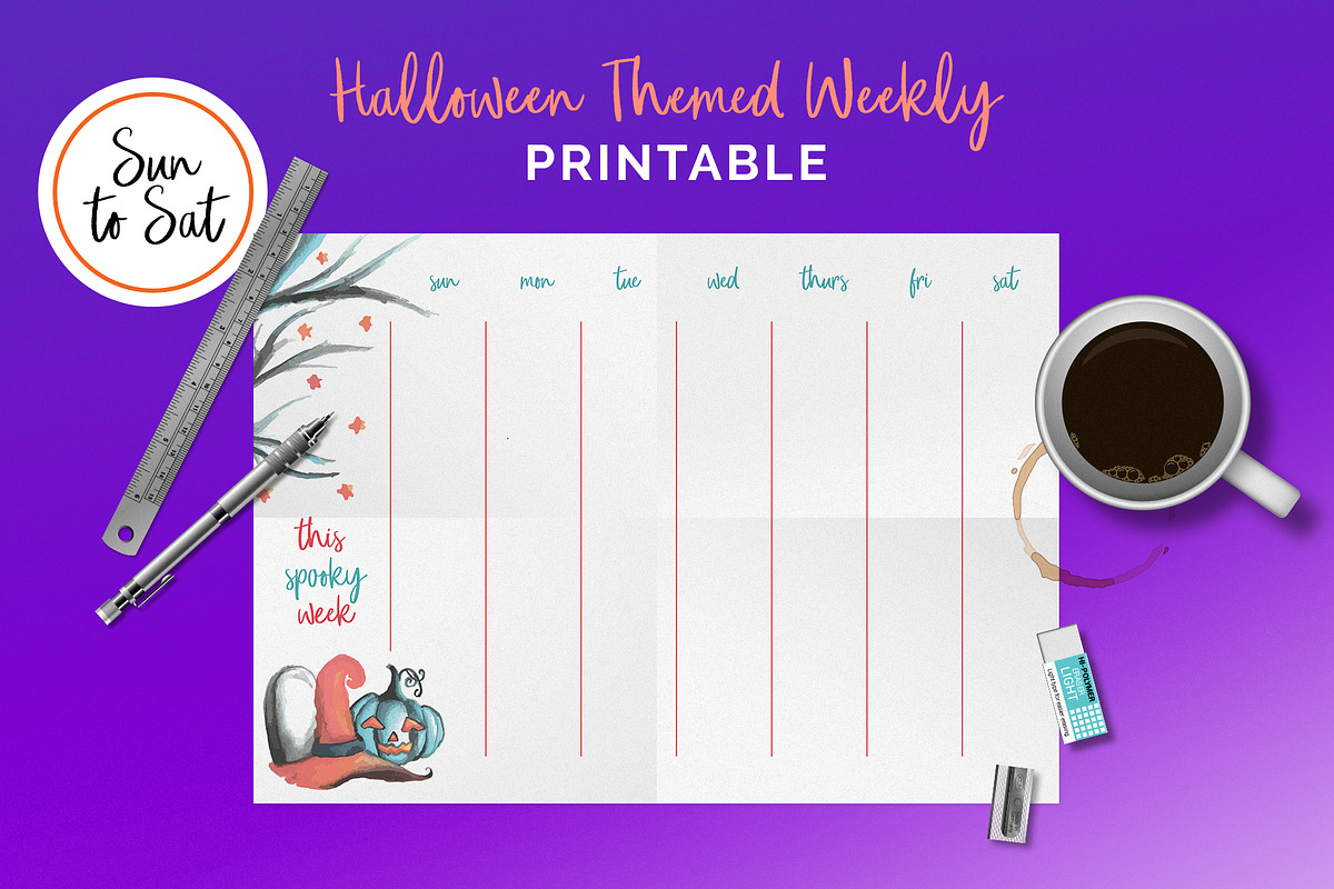 Halloween Themed Weekly Printable, a Stationery Template by Qamber ...