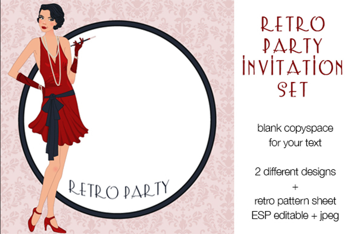 Retro party invitation set, an Invitation Template by Mockup Up!