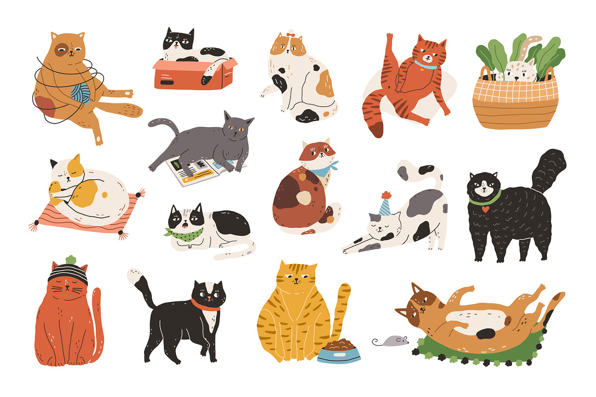 Cute cats set, an Animal Illustration by Good Studio