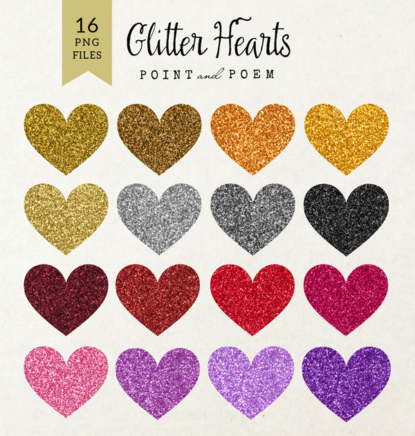 Glitter Heart Clip Arts, an Illustration by Point and Poem