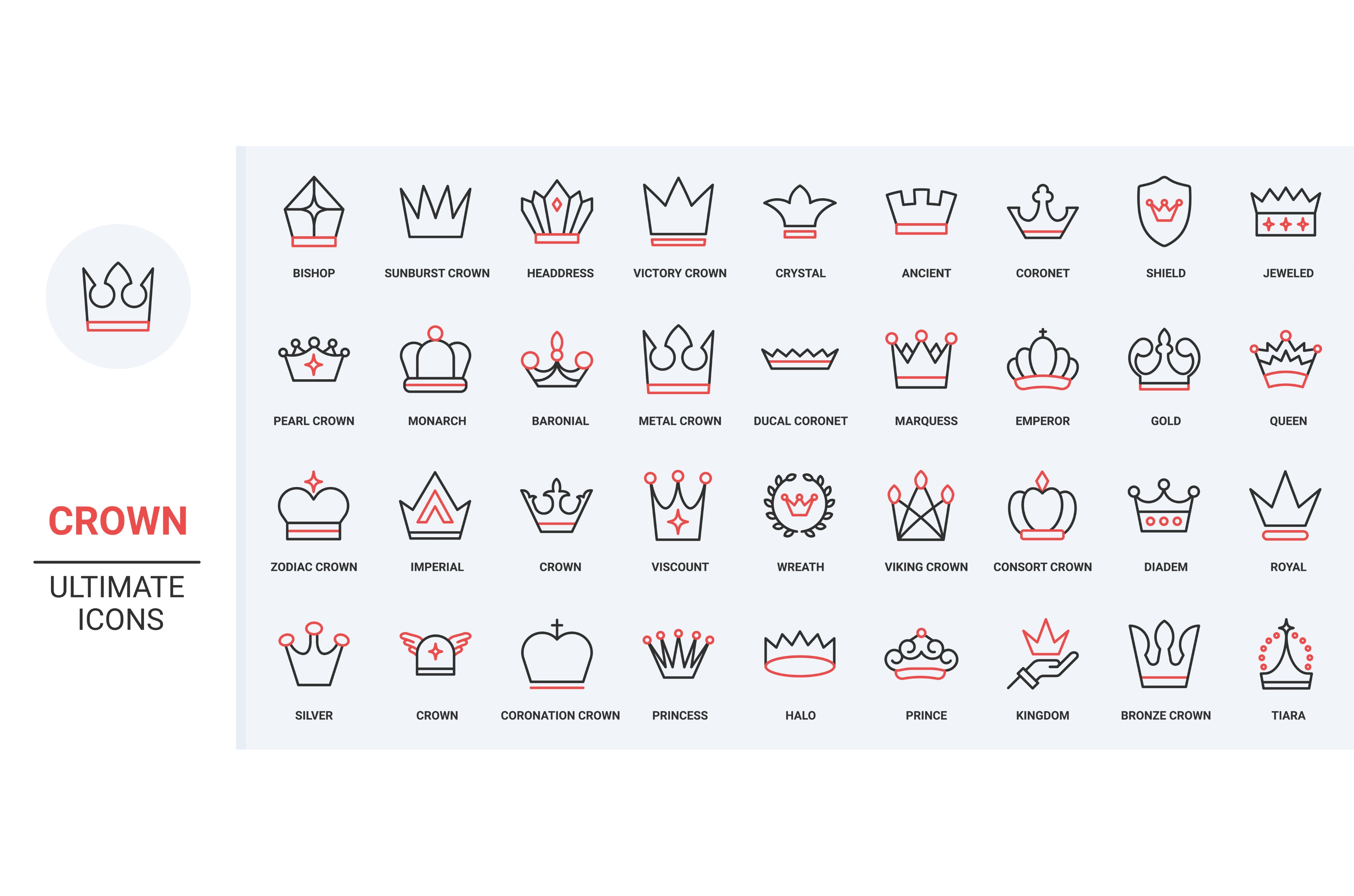 Crown queen king princess icons, an Object Illustration by Lemberg Vector