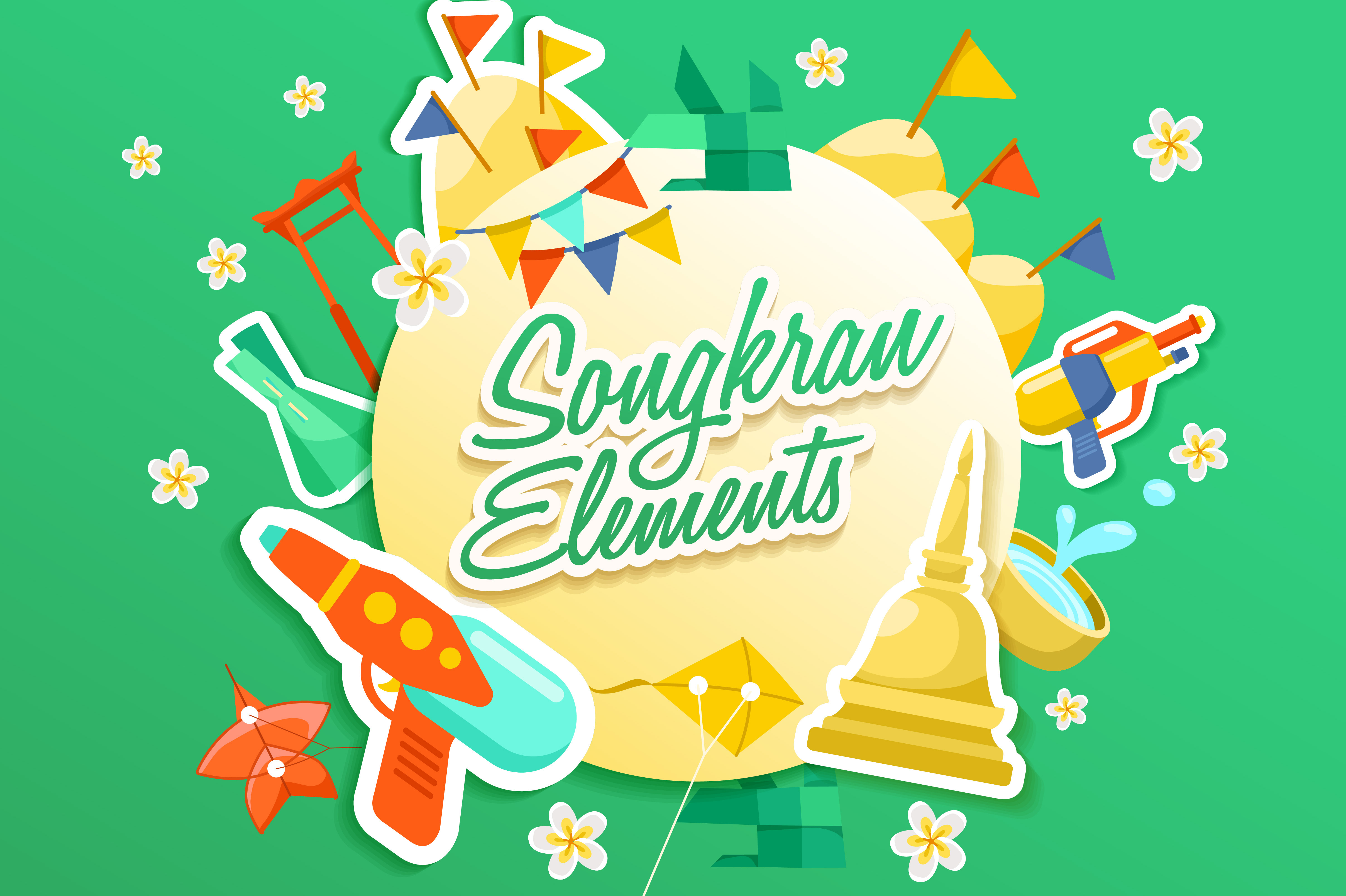 Big Set of Songkran Festival Element, an Object Graphic by Daraon
