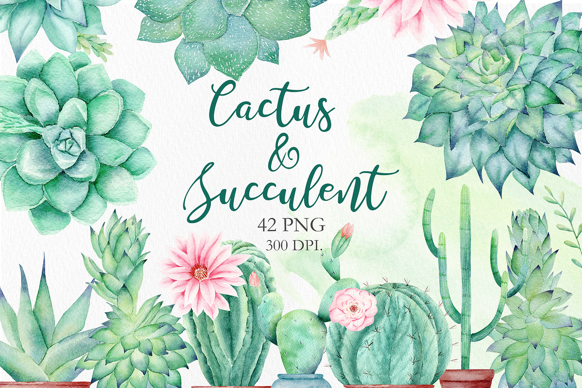 Cactus Watercolor Clipart Collection, an Illustration by SunRayArtDesigns