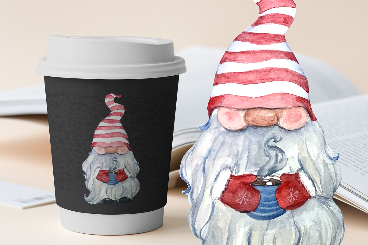 Gnomes in Winter Watercolor Clip Art, a Sport Illustration by Tati Bordiu