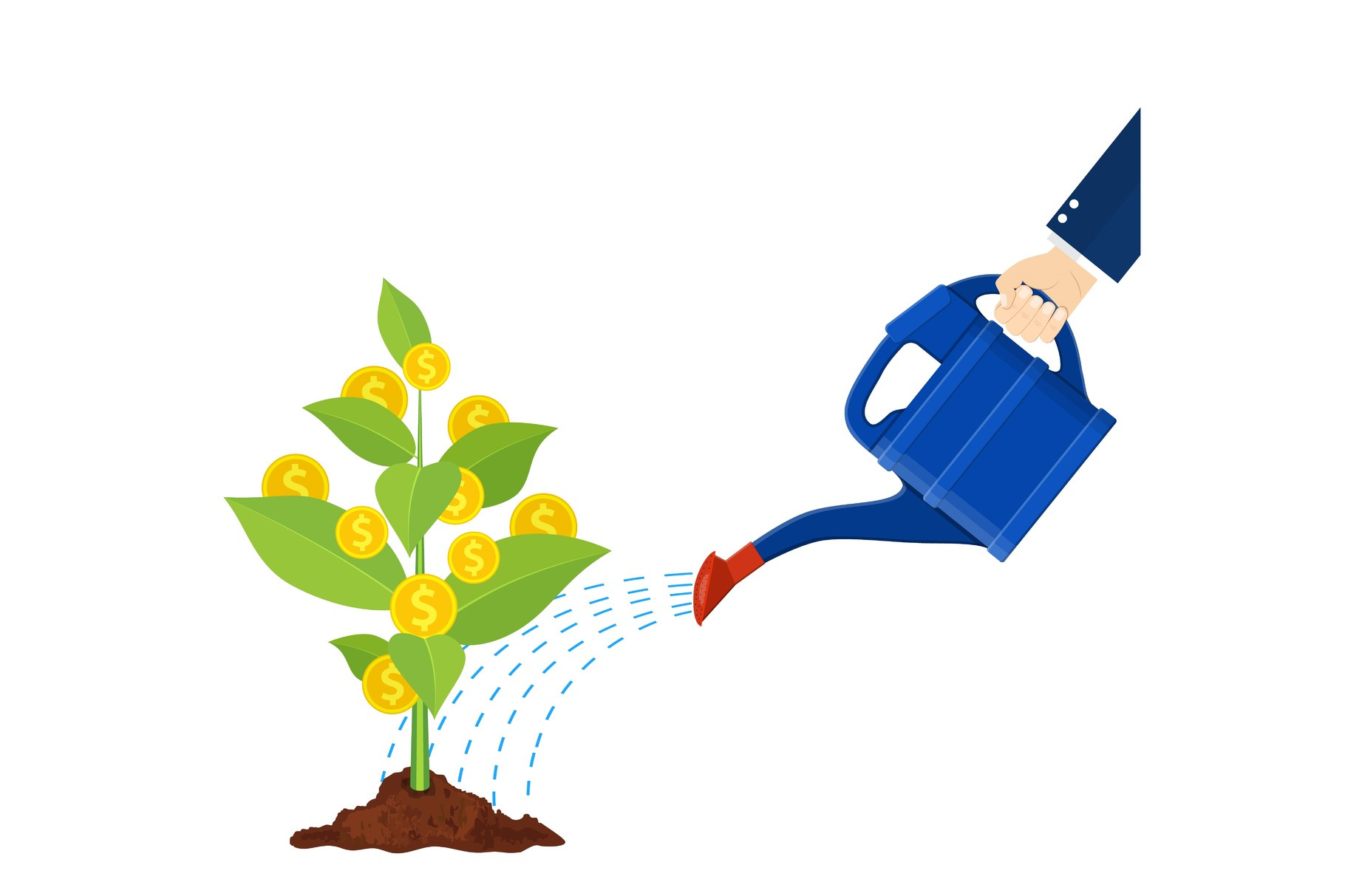 Watering money coin tree with can. illustration., a Finance ...