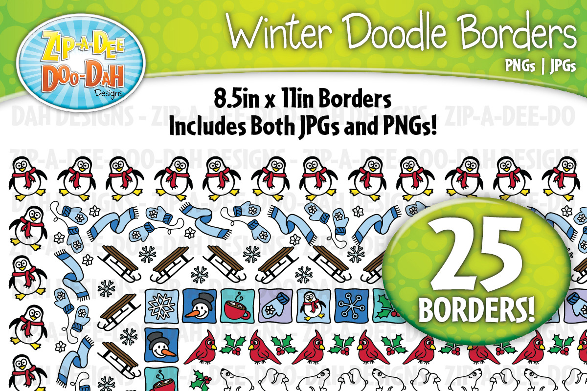 Winter Doodle Frame Borders Set, a Graphic by Zip-A-Dee-Doo-Dah Designs