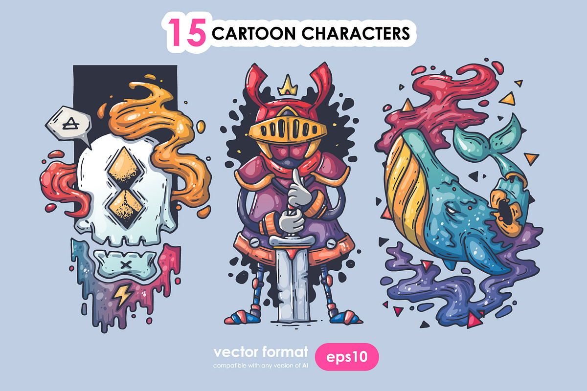 15 Different Cartoon Characters, an Illustration by Andrew_Derr