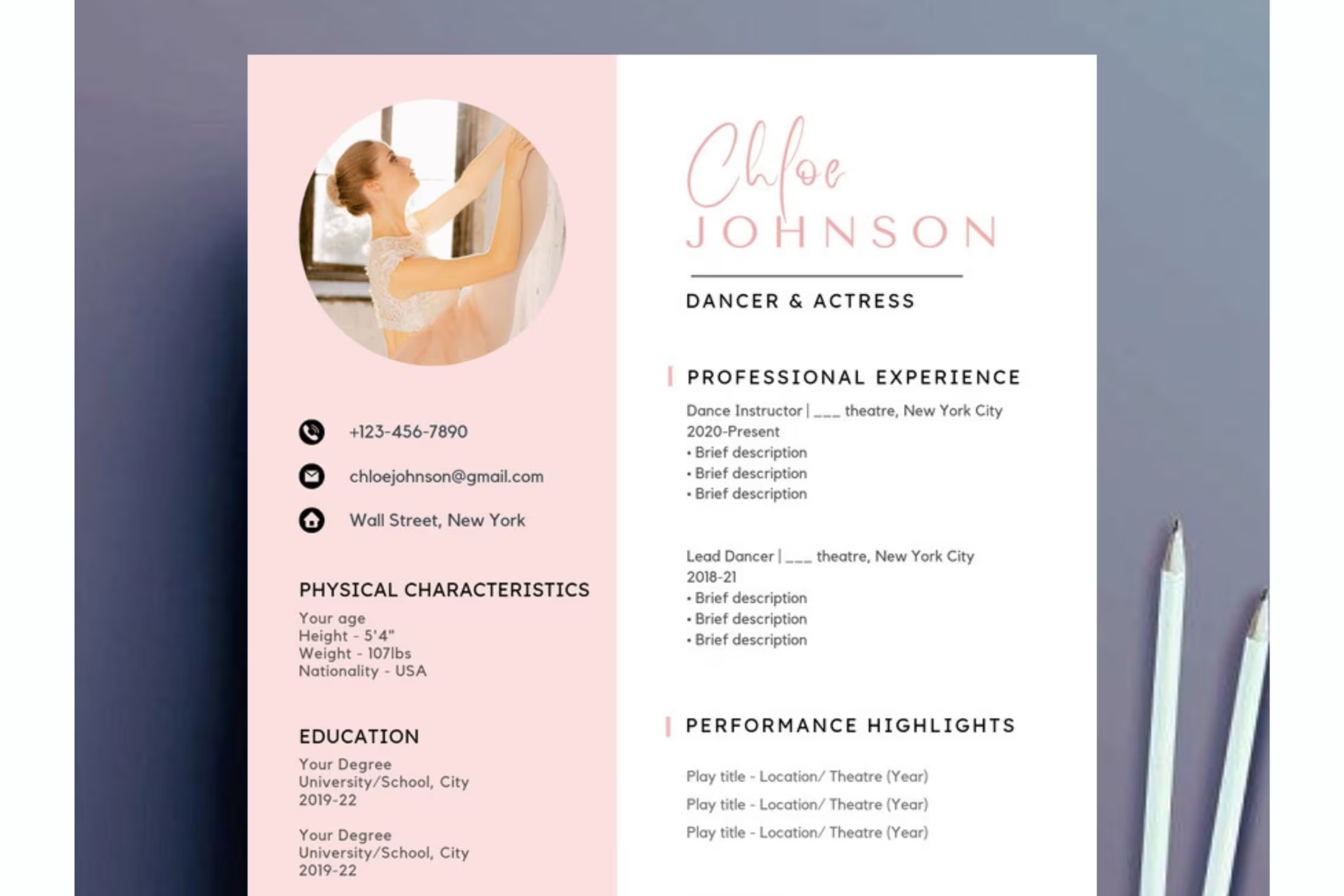 Ballet resume,cover letter template