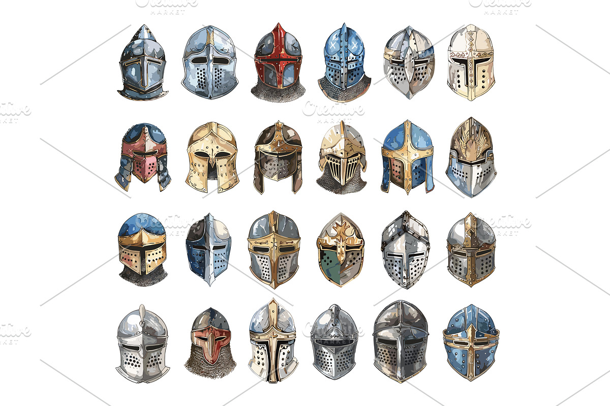 Knights Helmets Set Low Detailed, an Object Illustration by LadadikArt ...