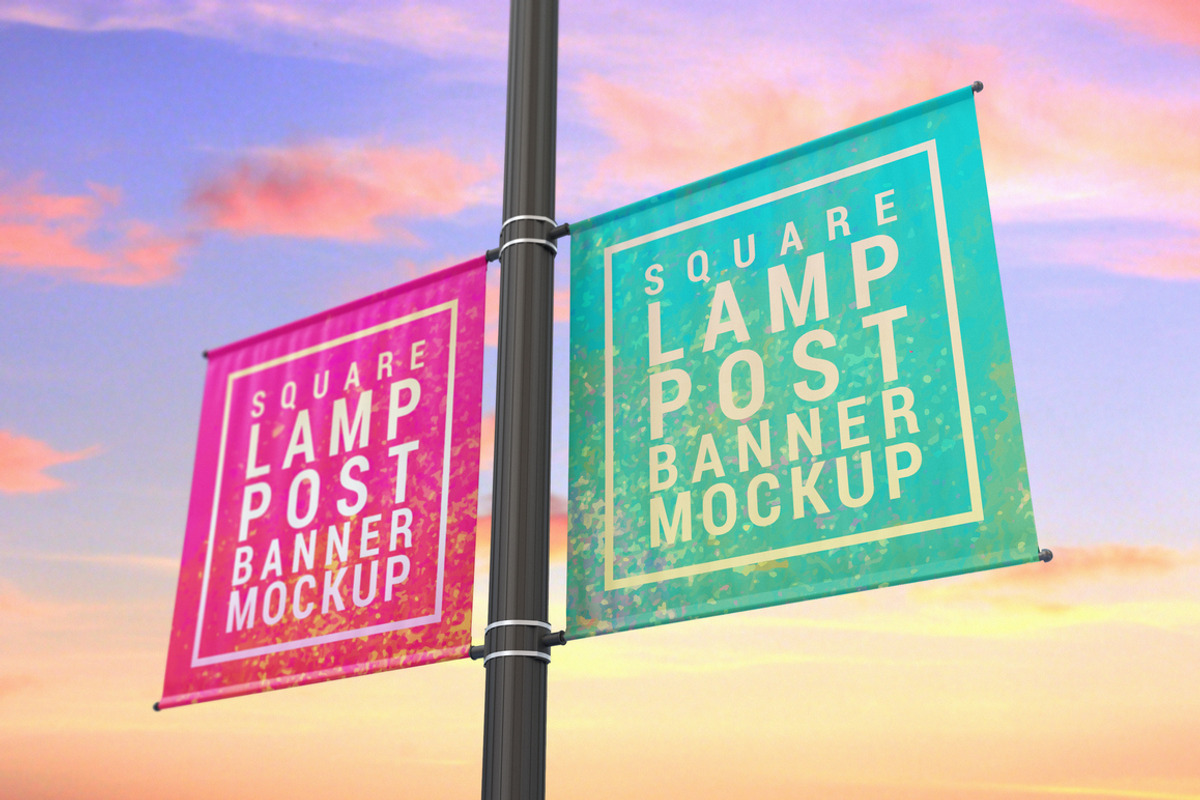 Square Lamp Post Banner Mock-Up, an Advertising Mockup by MassDream ...