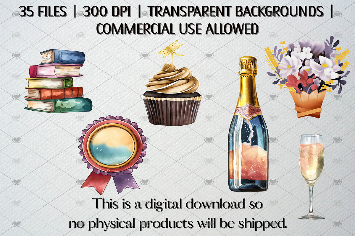 Watercolor Graduation Clipart Set, 35 PNG | Creative Market