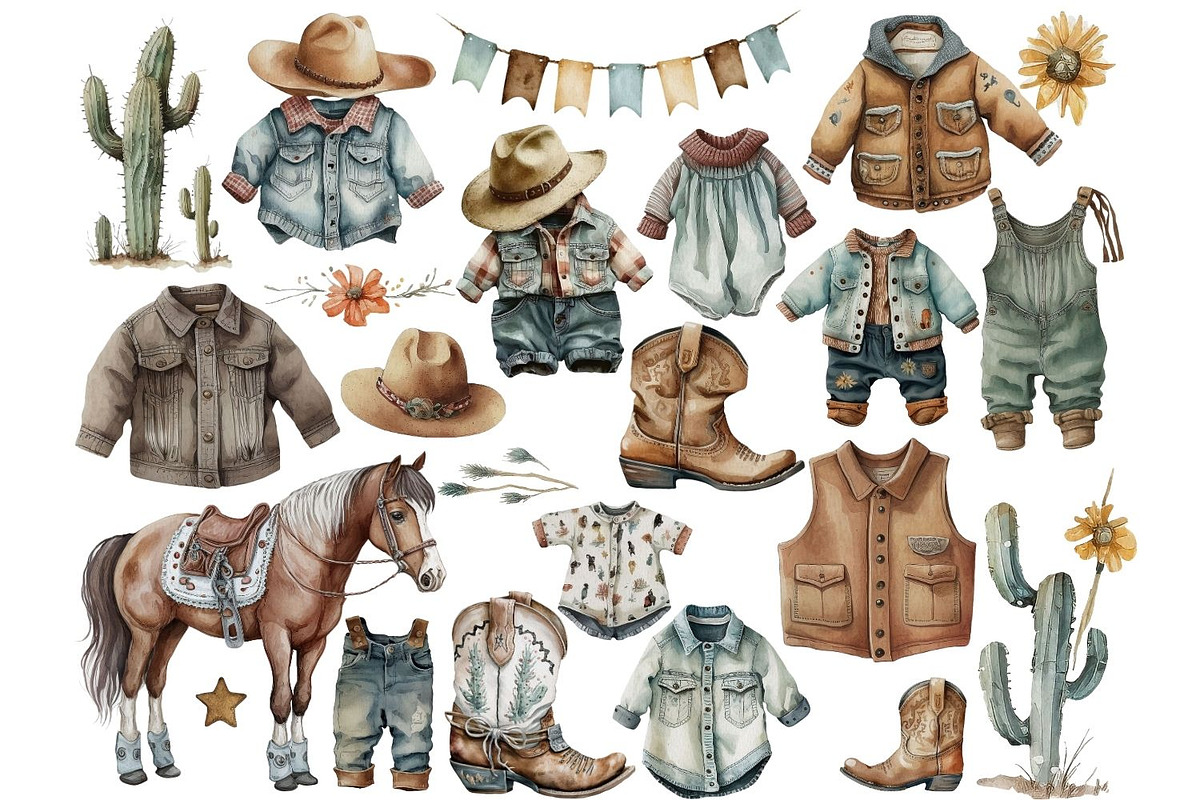 Baby Boy Cowboy Clipart, a Graphic by JBArt Clipart