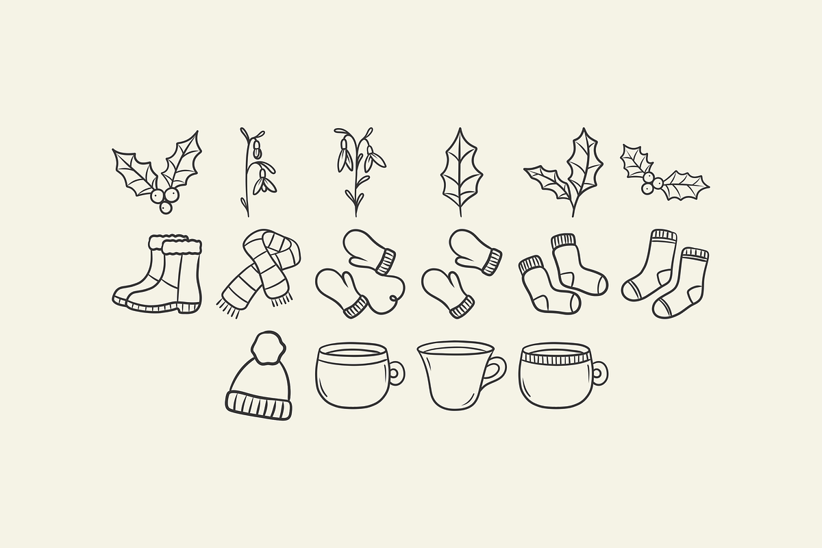 Hand Drawn Winter Illustrations, an Illustration by HonestiesPrintS