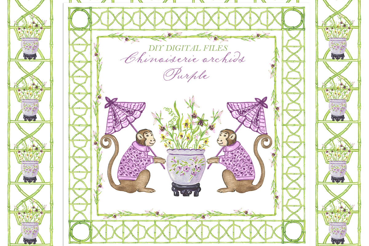 Chinoiserie Monkey Bamboo Frame DIY, a Seasonal Illustration by ...