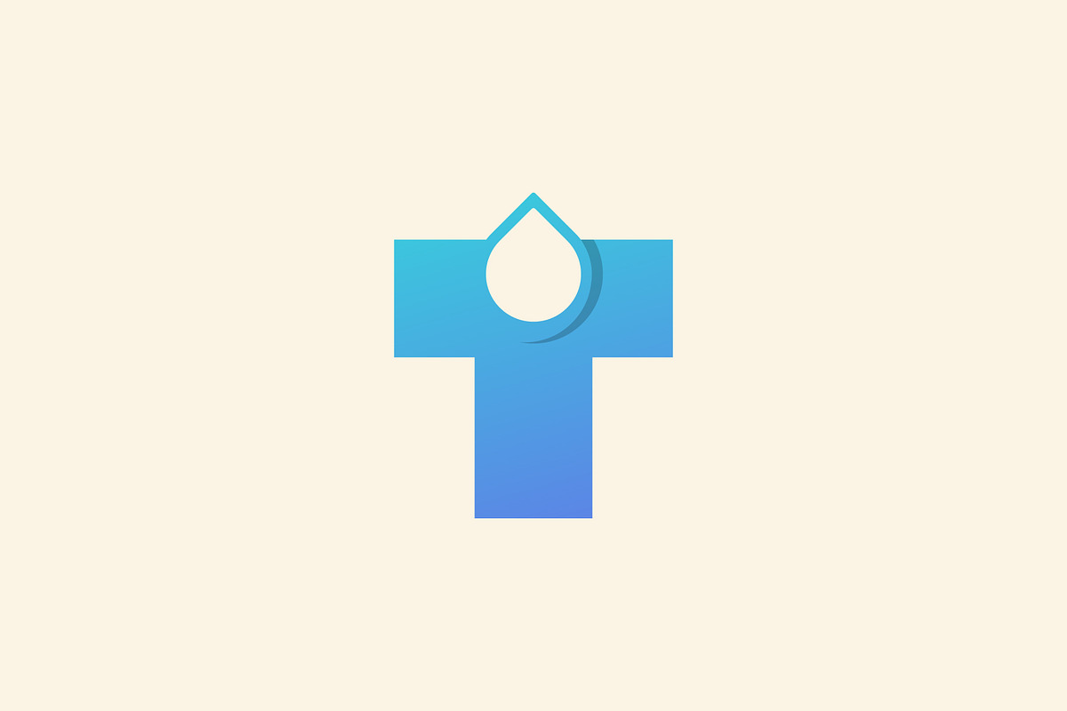 Letter T Logo With Drop Water Vector | Creative Market